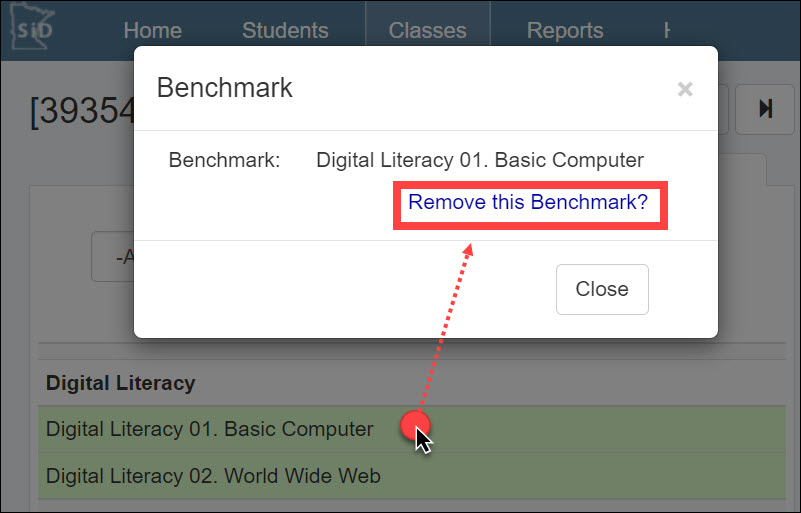 Link or Remove a Benchmark from a Class – SiD Help Center