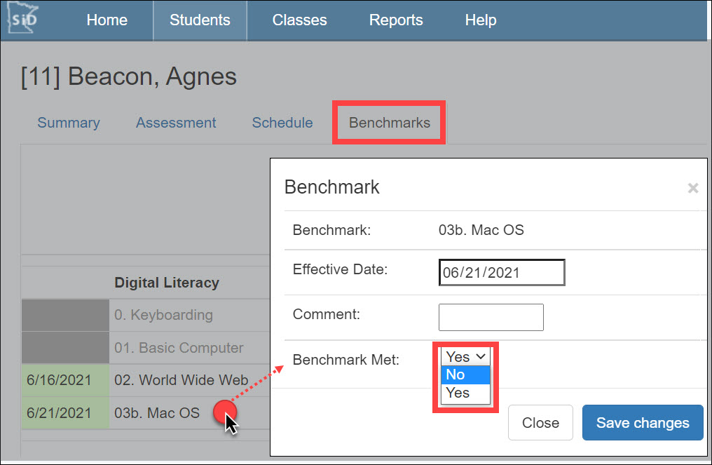 Add, Edit, or Remove Benchmark on Student Record – SiD Help Center